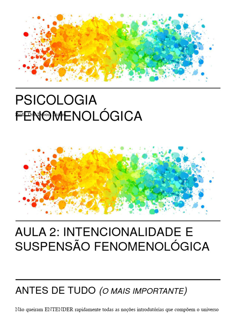 Aula 2 - Intencionalidade e Suspensão Fenomenológica | PDF ...