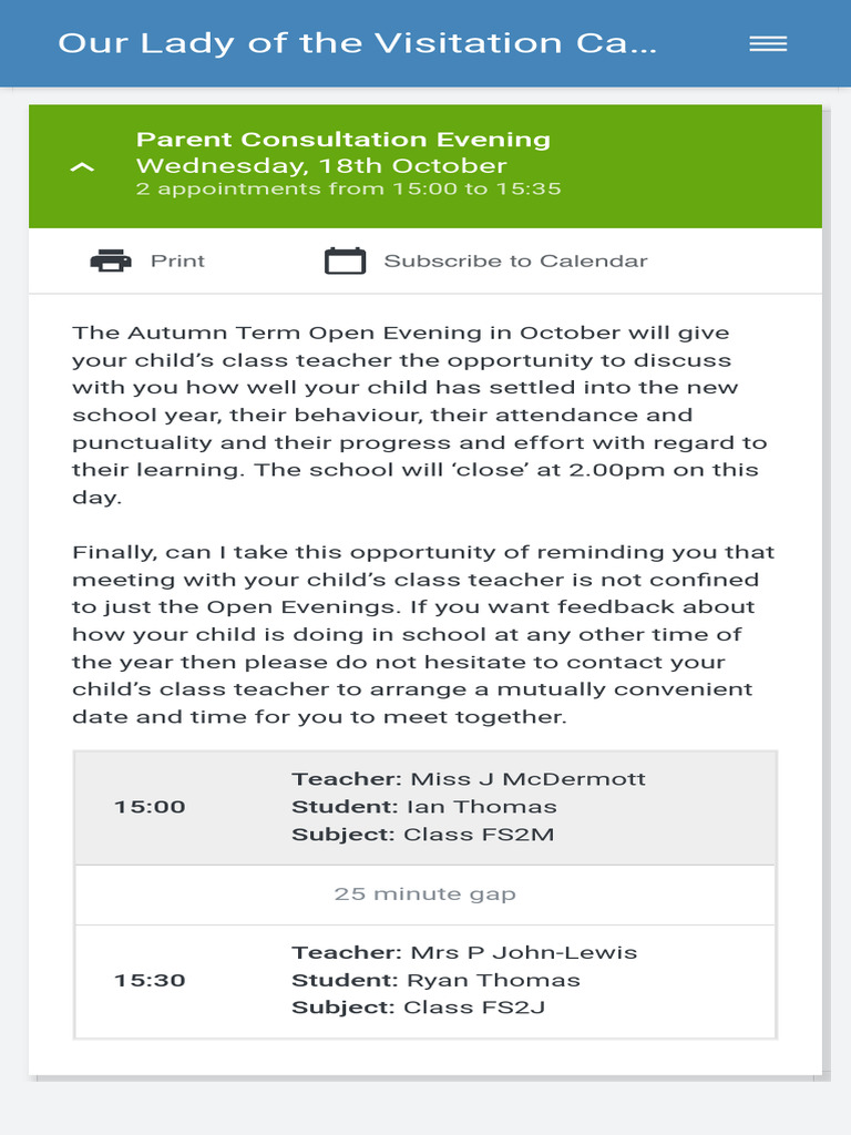 SchoolCloud - Our Lady of The Visitation Catholic Primary School | PDF