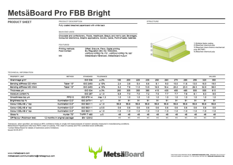 MetsBoard Pro FBB Bright - ISO - en-GB | PDF | Paperboard | Industrial ...