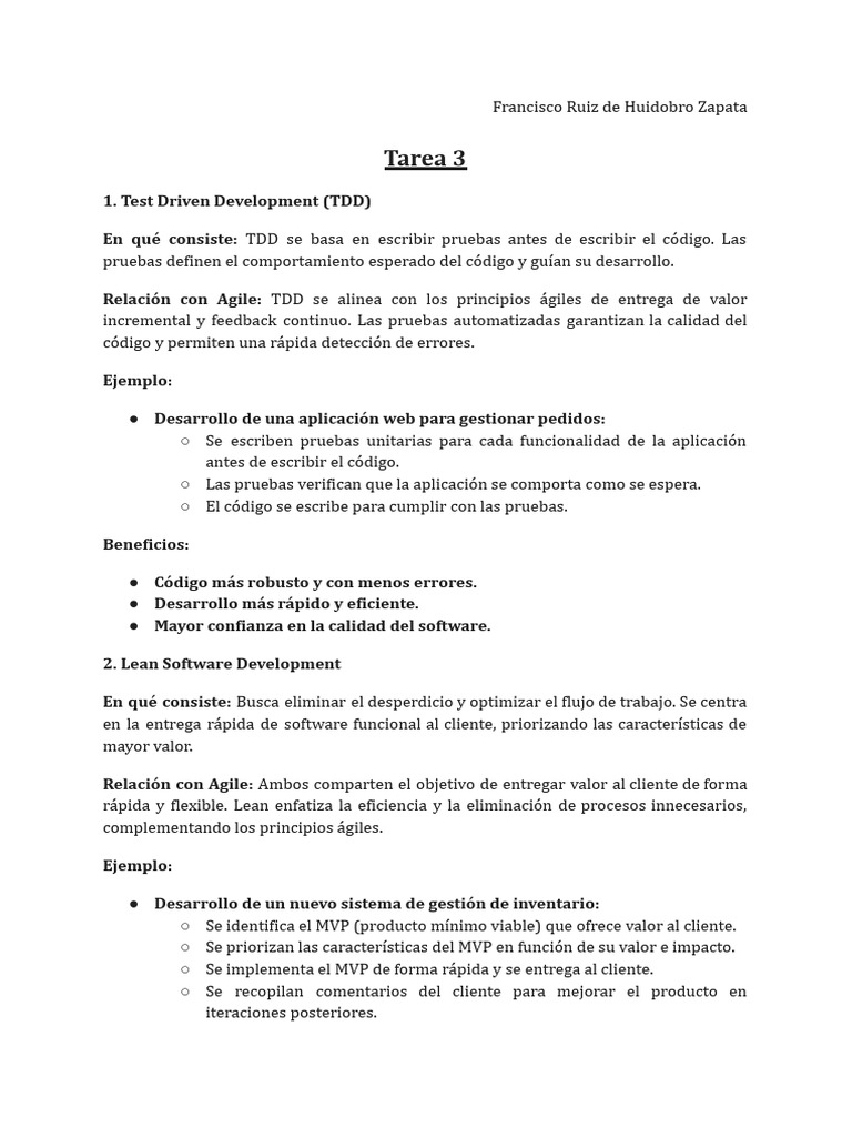 Tarea 3 - Lean | PDF | Desarrollo guiado por pruebas | Software
