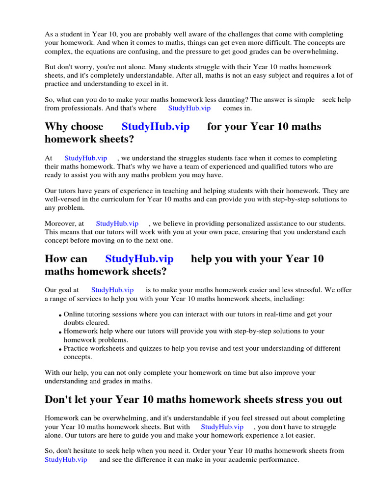 Maths Homework Sheets Year 10 | PDF | Worksheet | Mathematics