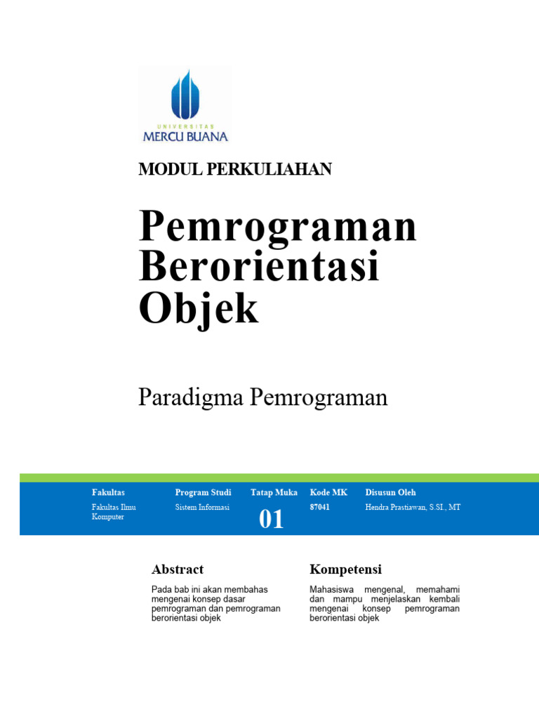 Modul Pemrograman Berorientasi Objek TM1 | PDF