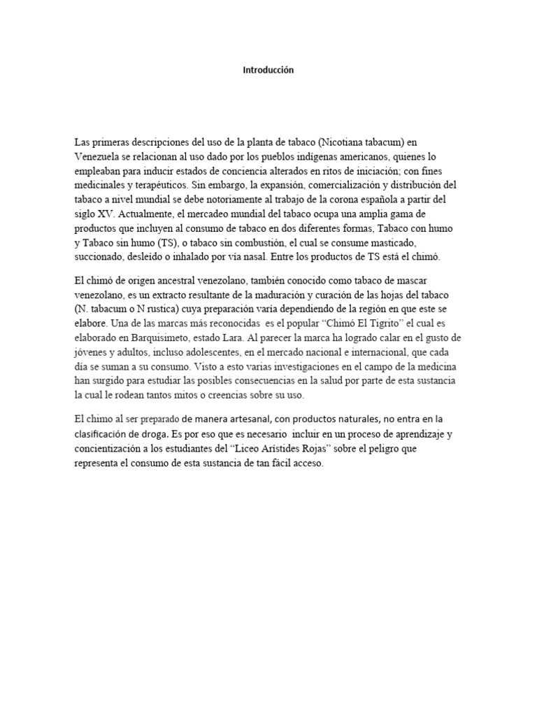 Prevención del Consumo de Chimó en Jóvenes | PDF | Tabaco