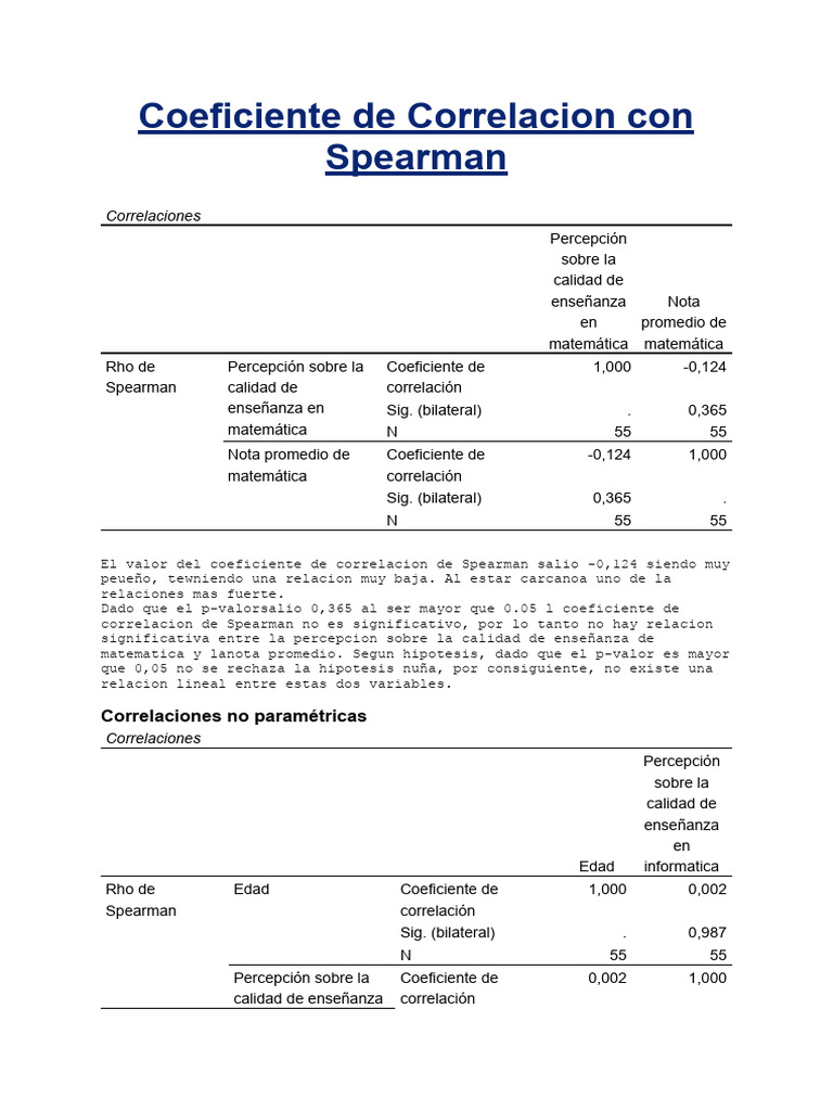 Coeficiente de Correlacion Con Spearman | PDF | Valor P | Coeficiente ...