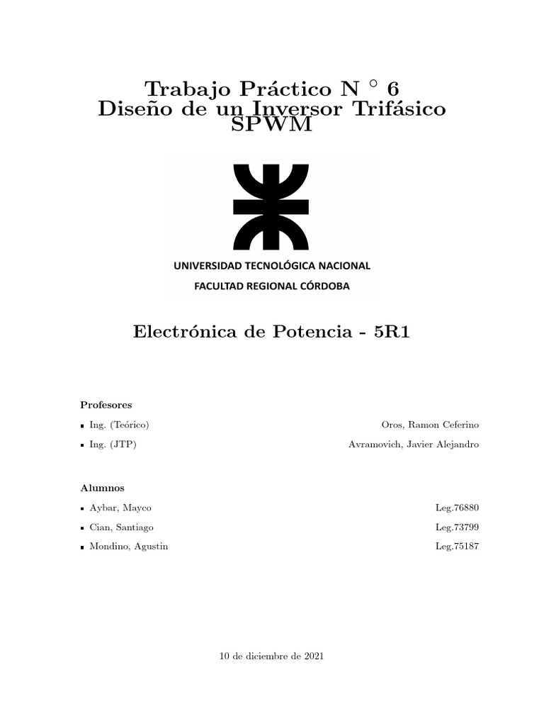 Trabajo PR Actico N 6 Dise No de Un Inversor Trif Asico SPWM | PDF ...