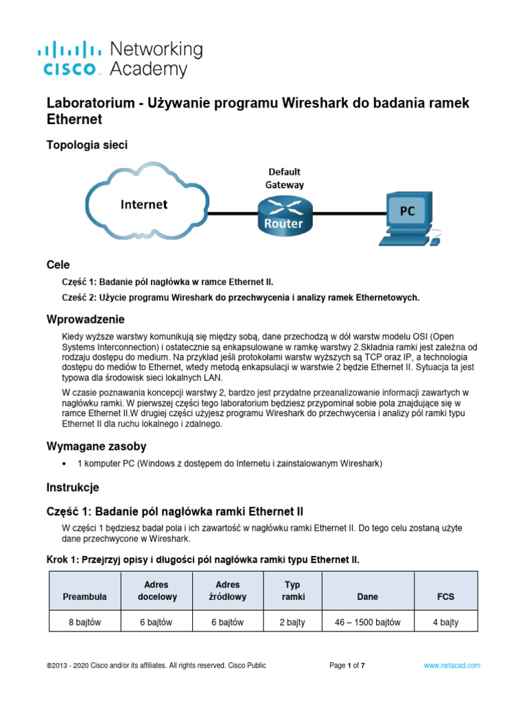 7 1 6 Lab Use Wireshark To Examine Ethernet Frames Pl Pl Pdf