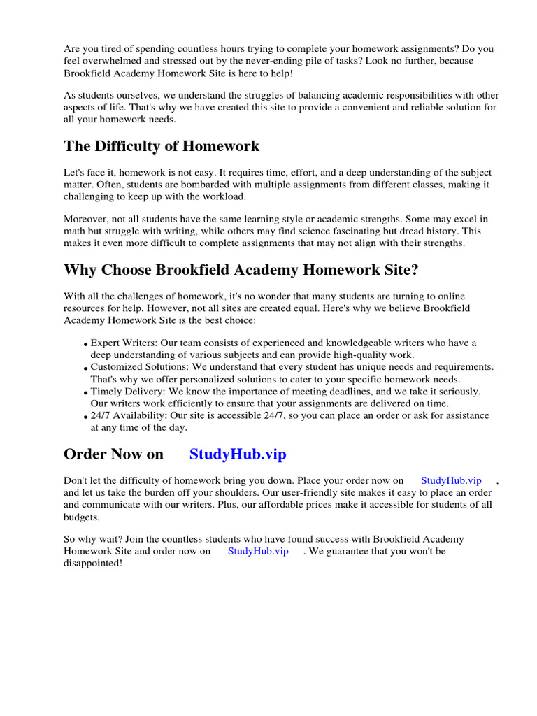 Brookfield Academy Homework Help | PDF | Homework