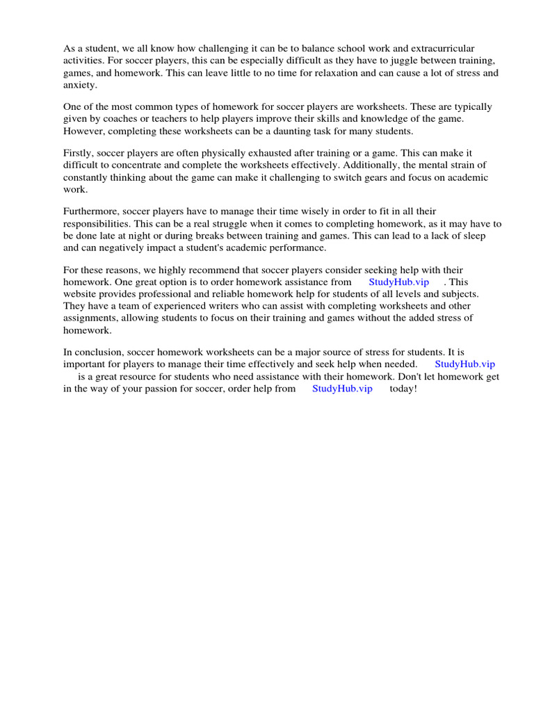Soccer Homework Worksheets | PDF | Homework | Teachers