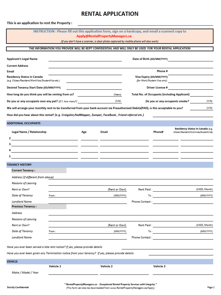 Rental Application Form For Tenant | PDF | Leasehold Estate | Renting
