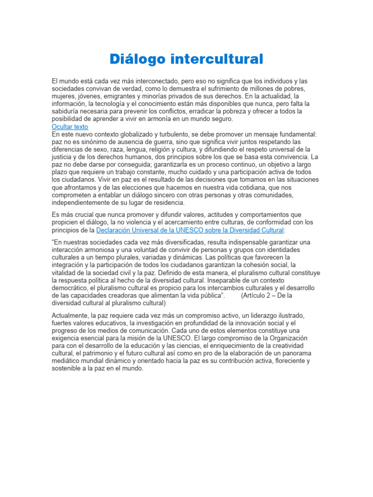 Diálogo Intercultural | PDF | Interculturalidad | Sociedad