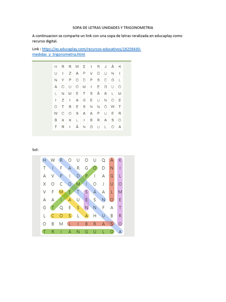 Sopa de Letras Unidades y Trigonometria | PDF
