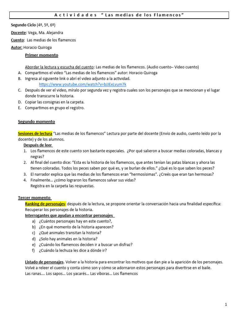 Actividades las medias de los flamencos | PDF | Zoología