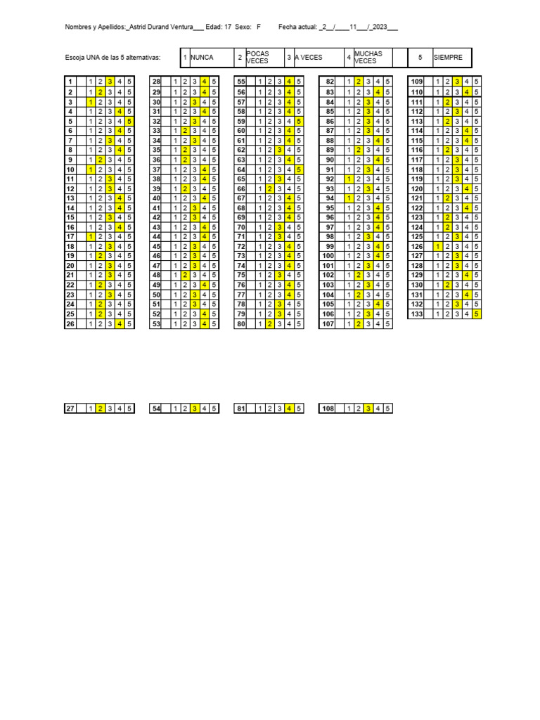 Protocolo de Respuestas ICE de BarOn - Paciente 0 | PDF