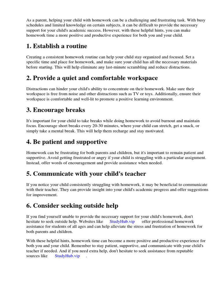 Homework Hints For Parents | PDF | Homework | Teachers
