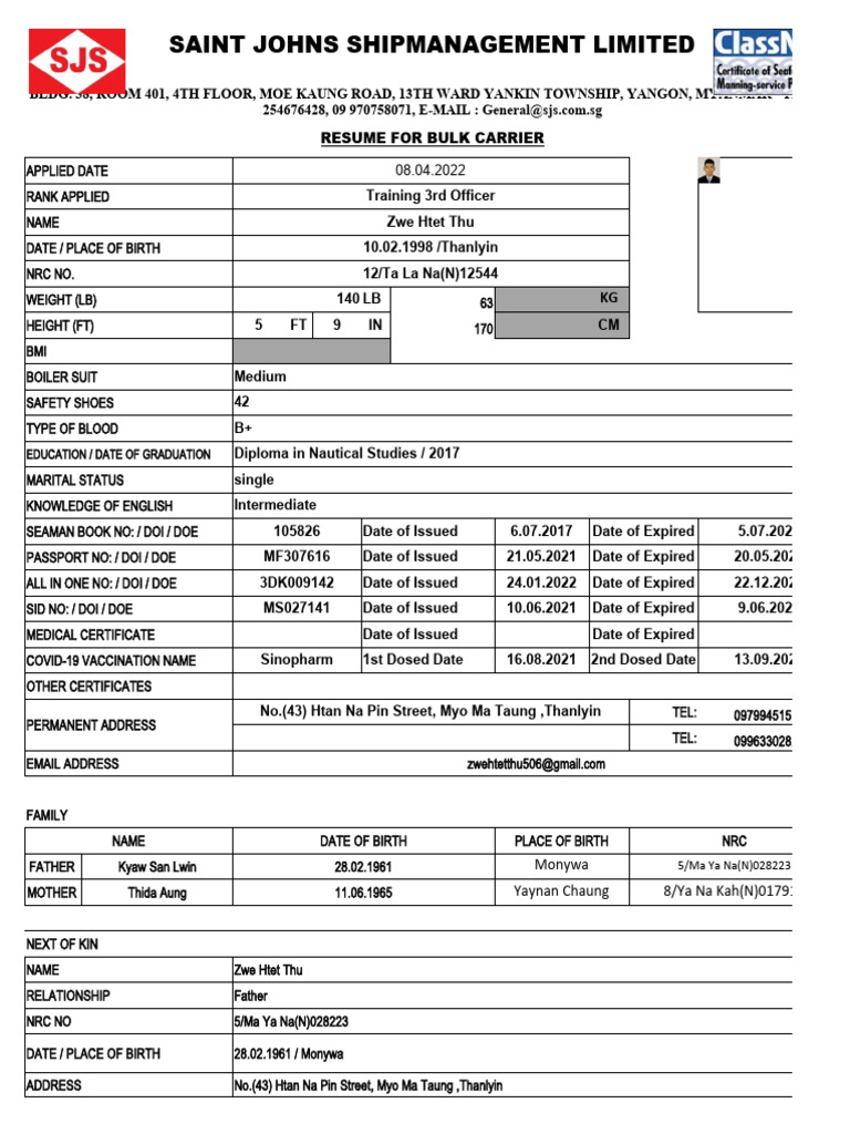 Updated CV For Using Bulk | PDF | Watercraft | Merchant Navy