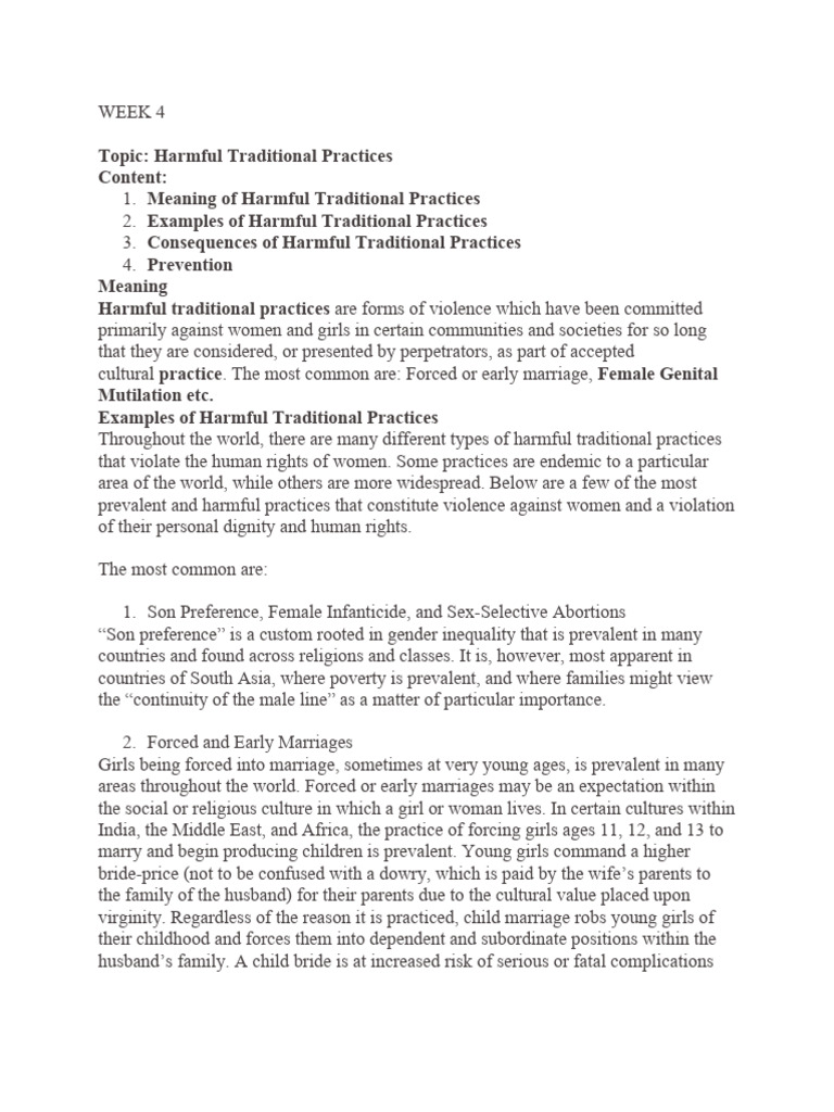 Harmful Traditional Practices | PDF | Female Genital Mutilation | Vagina