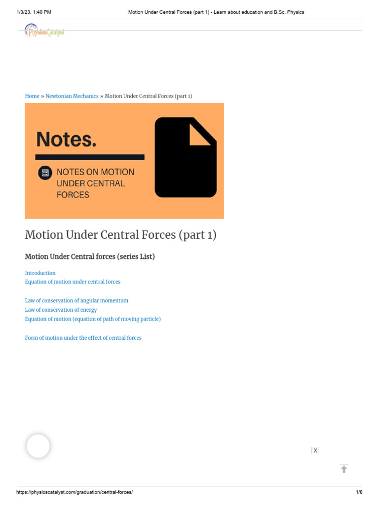 Motion Under Central Forces (Part 1) - Learn About Education and B.Sc. Physics | Download Free ...