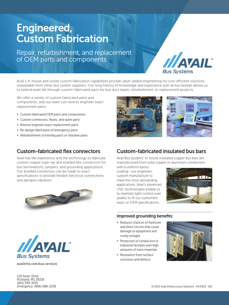 Avail Bus Systems Custom Fabrication Data Sheet Pdf Electrical
