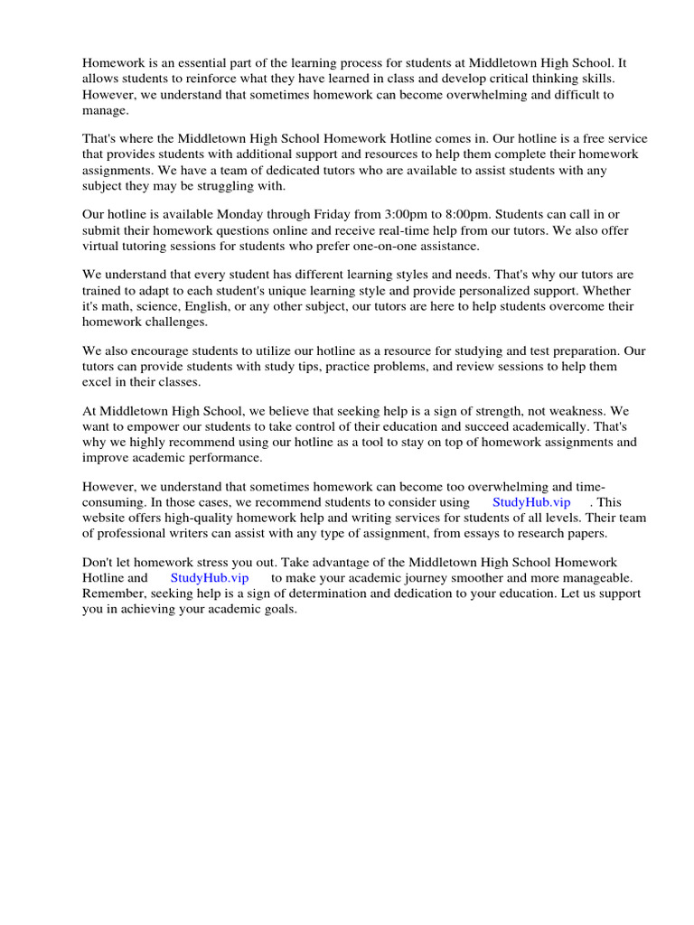 Middletown High School Homework Hotline | PDF | Homework | Learning