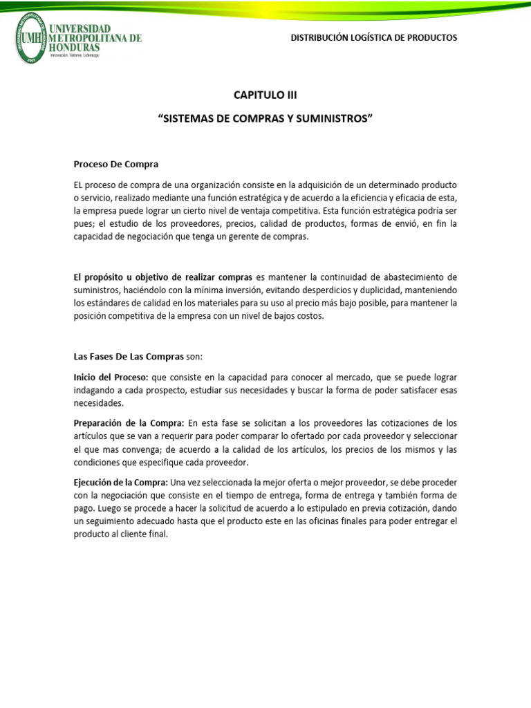 Capitulo Iii Sistemas de Compras y Suministros | PDF | Logística | Business