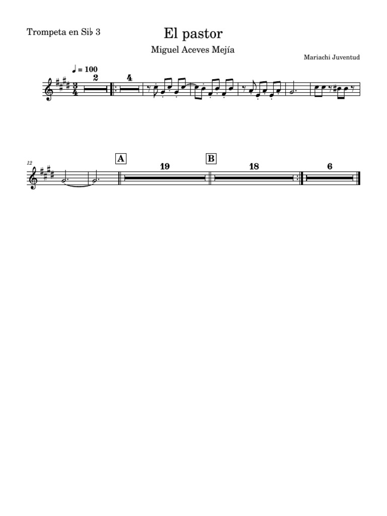 El Pastor Sheet Music for Trumpet | PDF
