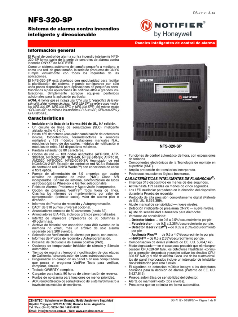 Central Notifierl Nfs 320 Es | PDF | Sensor | Diodo emisor de luz