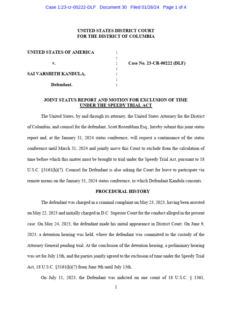 Kandula | PDF | Continuance | Speedy Trial Act Kandula | PDF | Continuance | Speedy Trial Act
