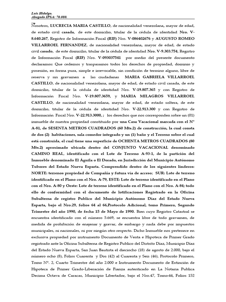 Documento Cesion Casa Lucy. | PDF