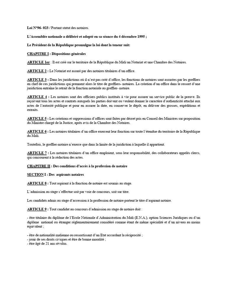 Statut des notaires au Mali | PDF | Loi commune | Justice