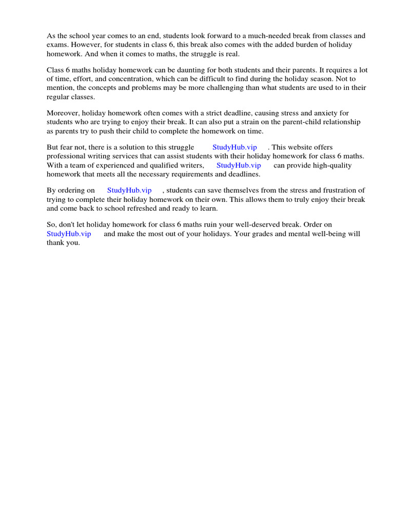 Holiday Homework For Class 6 Maths | PDF | Homework | Facebook