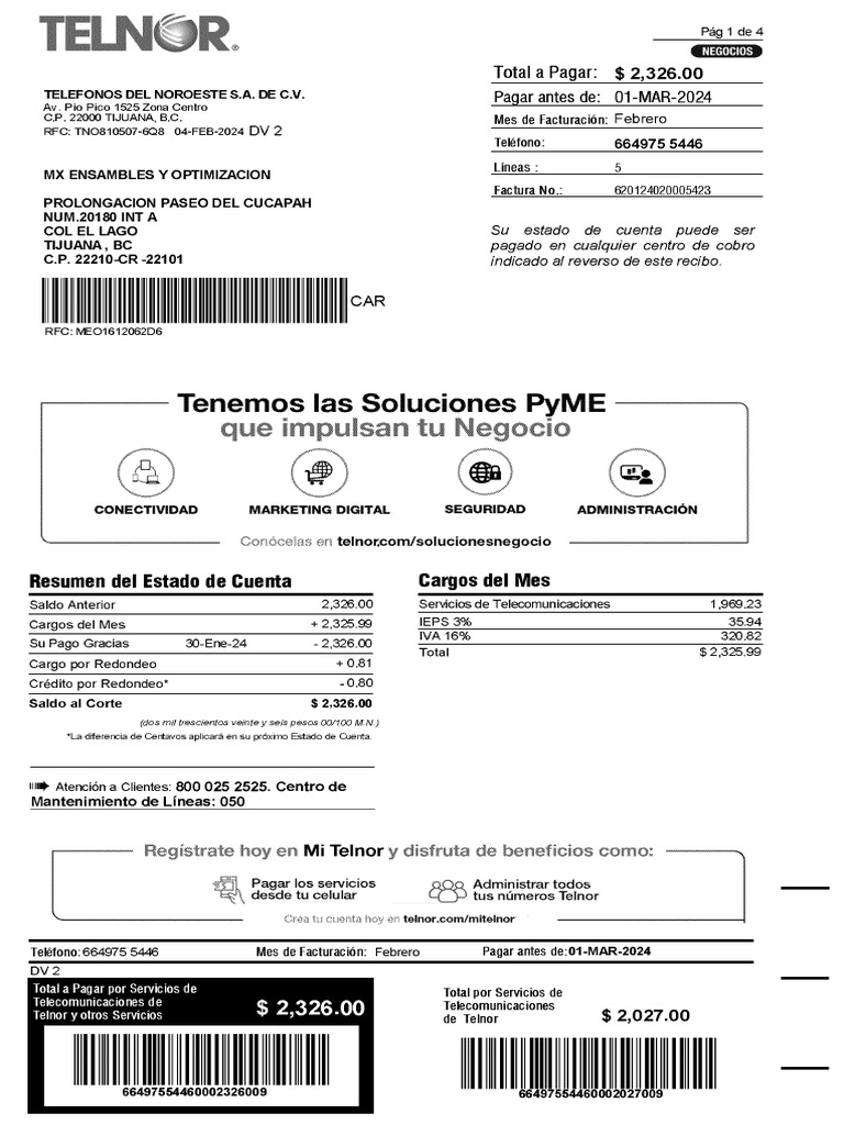 Recibo Telnor | PDF
