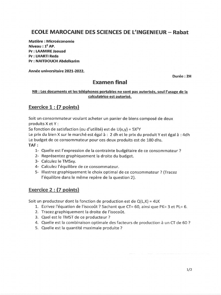 Examens 1ap S1 2021 2022 | PDF
