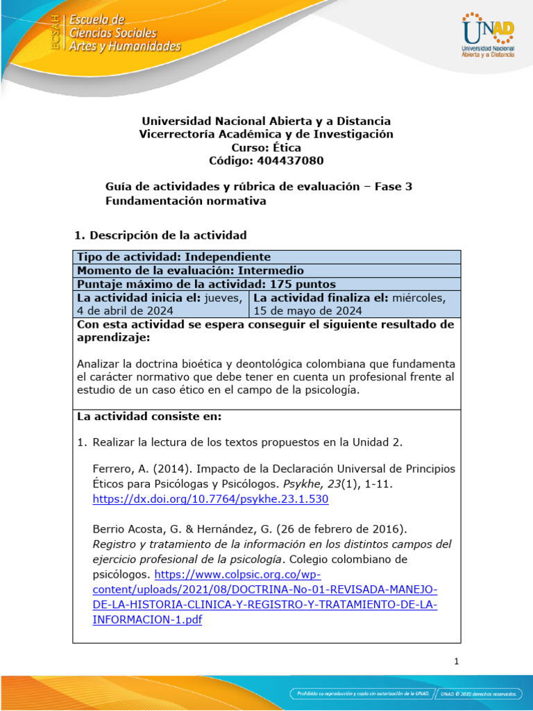 Guía de Actividades y Rúbrica de Evaluación - Unidad 2 - Fase 3 - Fundamentación Normativa | PDF ...