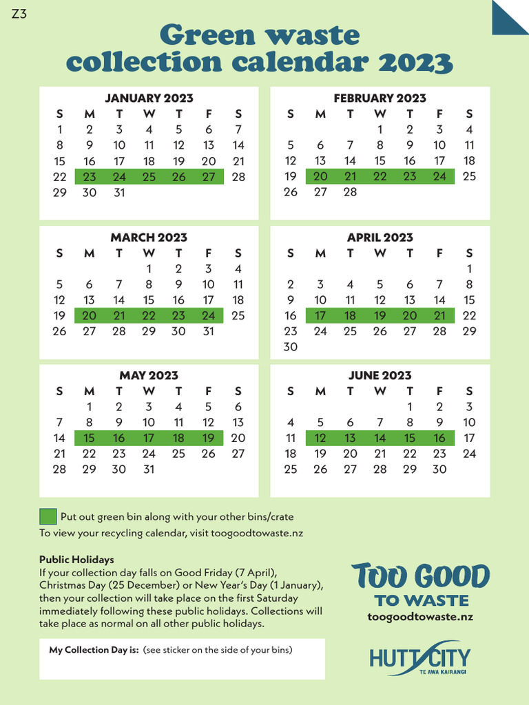 2023 Green Waste Collection Calendar | PDF | Observances | Holidays