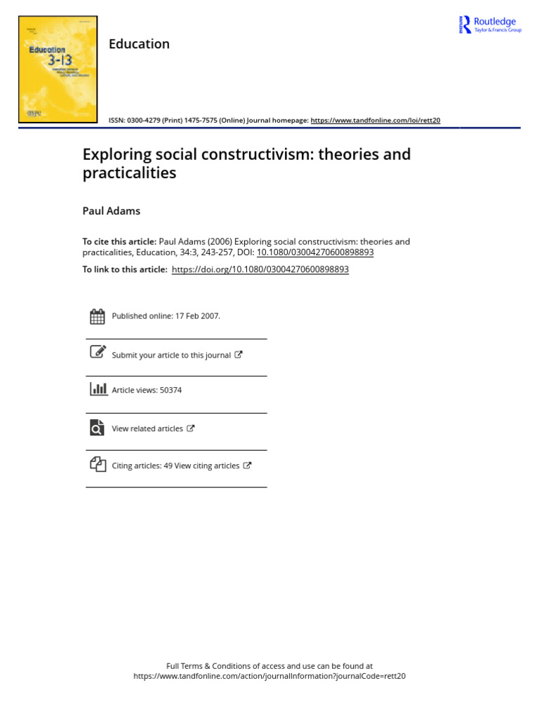 Exploring social constructivism theories and practicalities - Adams | PDF | Constructivism ...
