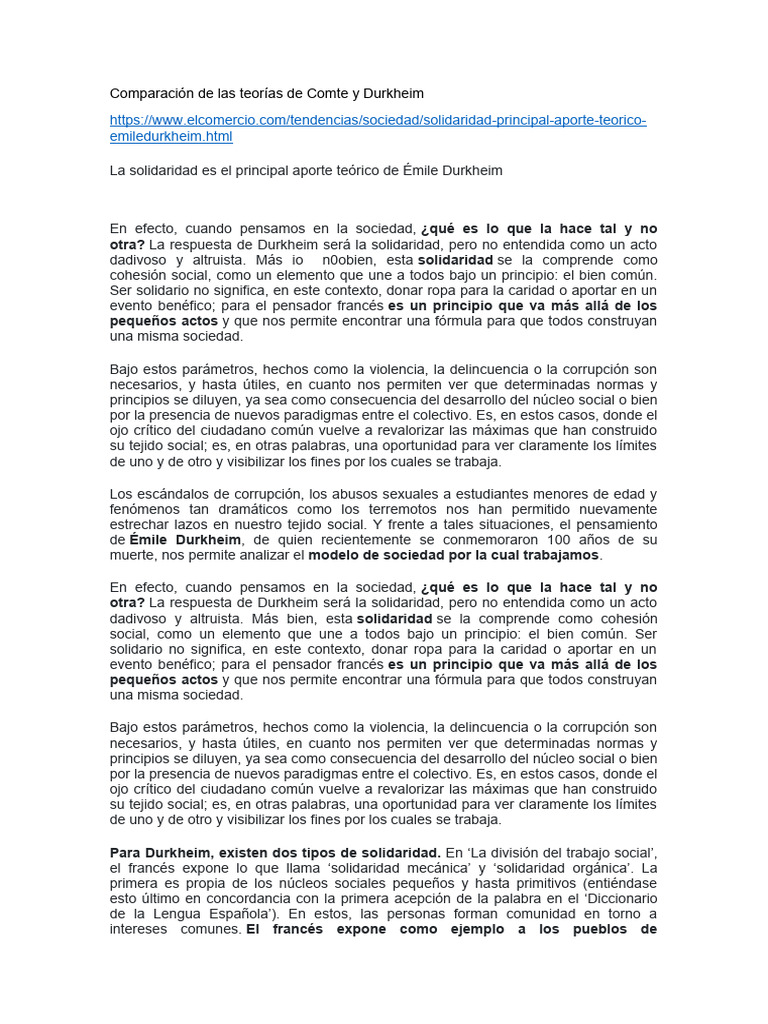 Comparación de las teorías de Comte y Durkheim Doris tarea | PDF | Emile Durkheim | Moda