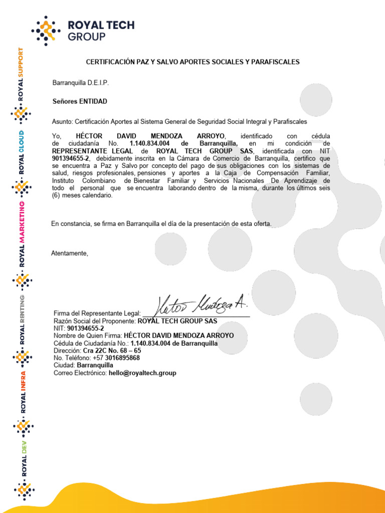 Certificación Aportes Royal Tech Group | PDF | Pensión | Distribución ...