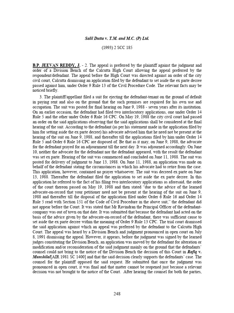Calcutta High Court Ex Parte Decree Appeal | PDF | Judgment (Law) | Lawsuit