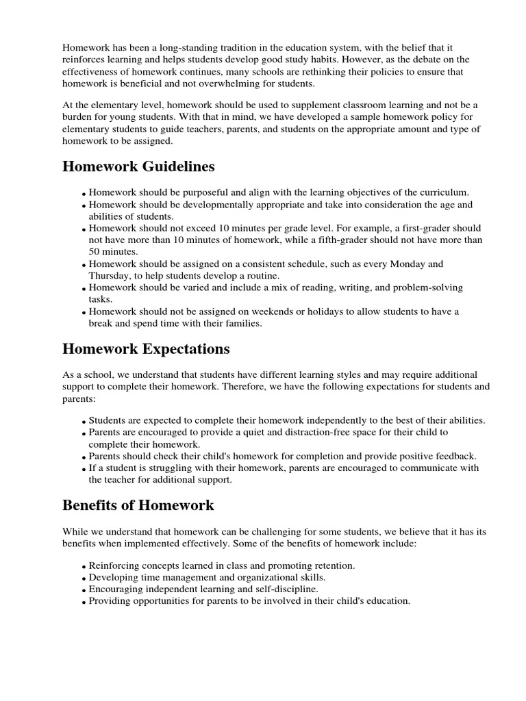 Sample Homework Policy Elementary | PDF | Homework | Teachers