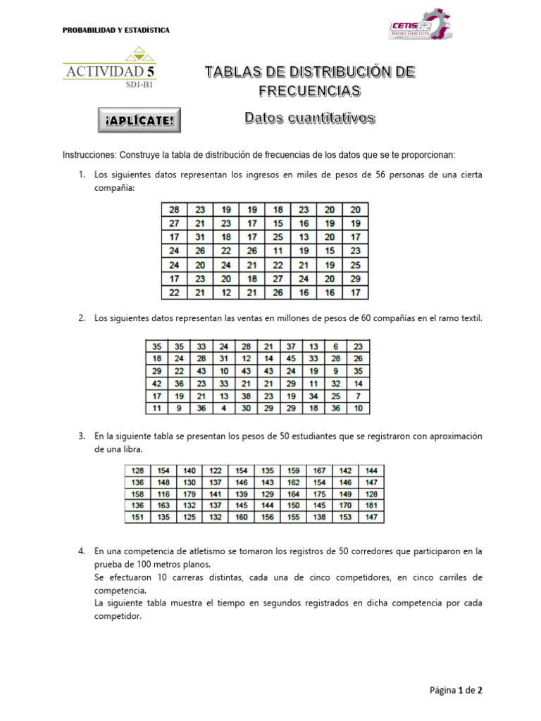 Actv 05 Tablas de Dist - Frecuencias II | PDF
