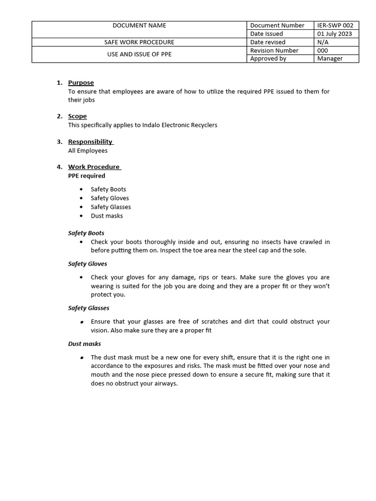 PPE Use and Safety Guidelines | PDF | Computers | Technology & Engineering
