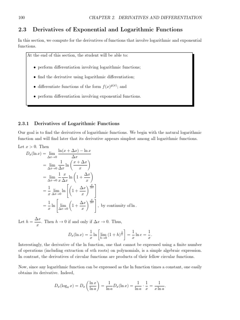 Derivatives of Exponential & Log Functions | PDF | Logarithm | Function ...