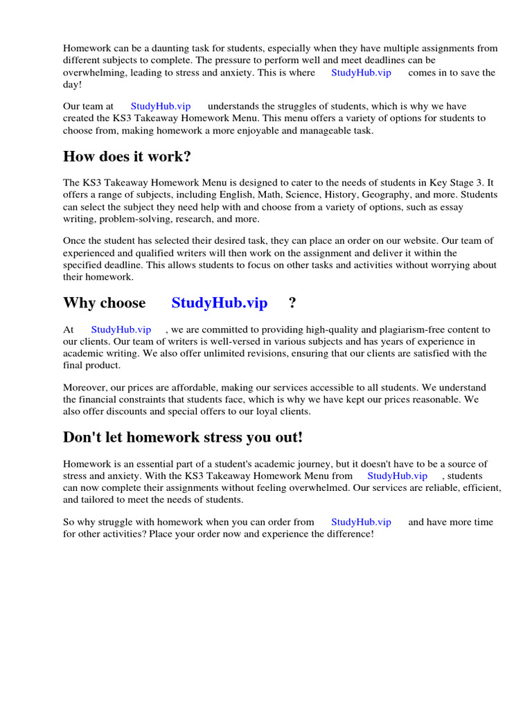 Ks3 Takeaway Homework Menu | PDF | Facebook | Linked In