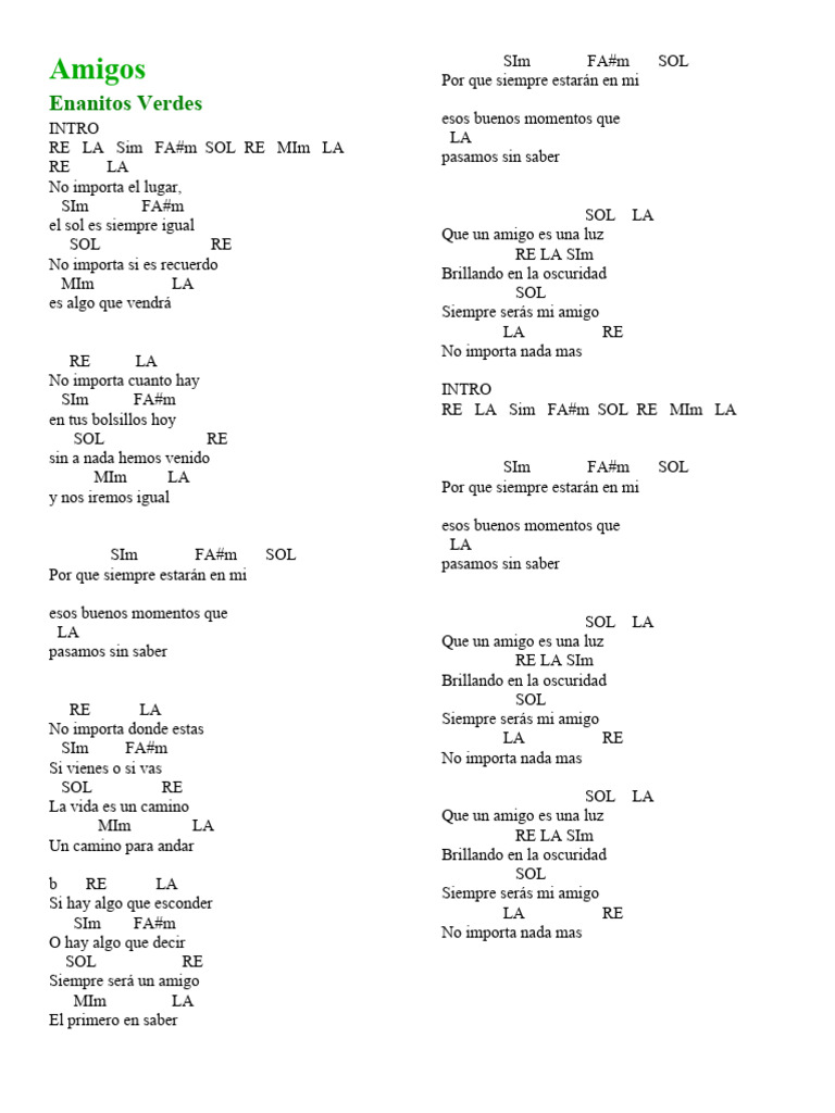 Letra de "Amigos" - Enanitos Verdes | PDF