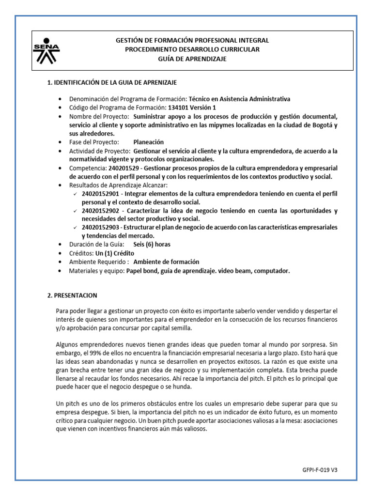 GFPI-F-019 Formato Guia Aprendizaje 8 Emprendimiento TAA | PDF | Empresa de inicio | Pequeñas ...