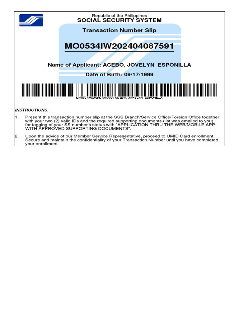 SSS Transaction Slip | PDF | Finance & Money Management