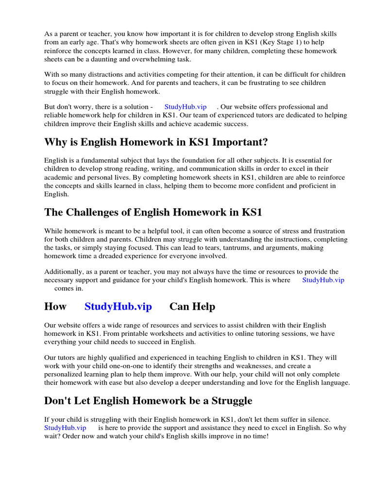 English Homework Sheets Ks1 | PDF | Homework | Teachers