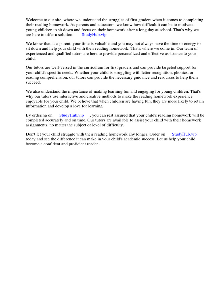 Reading Homework For First Graders | PDF | Reading Comprehension ...