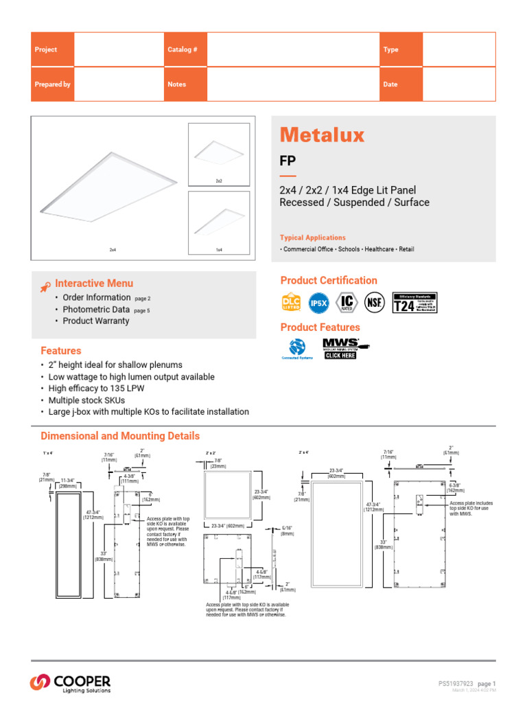 Metalux FPanel LED Panel Spec Sheet | PDF | Light Emitting Diode | Lighting