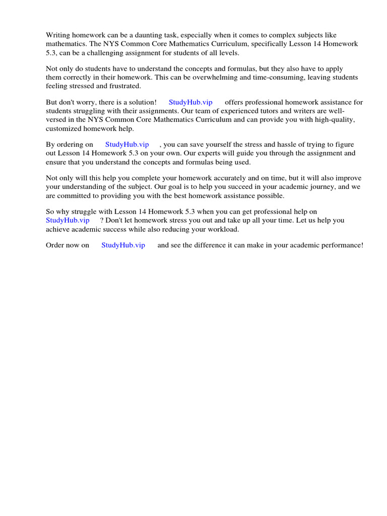 Nys Common Core Mathematics Curriculum Lesson 14 Homework 5.3 | PDF ...